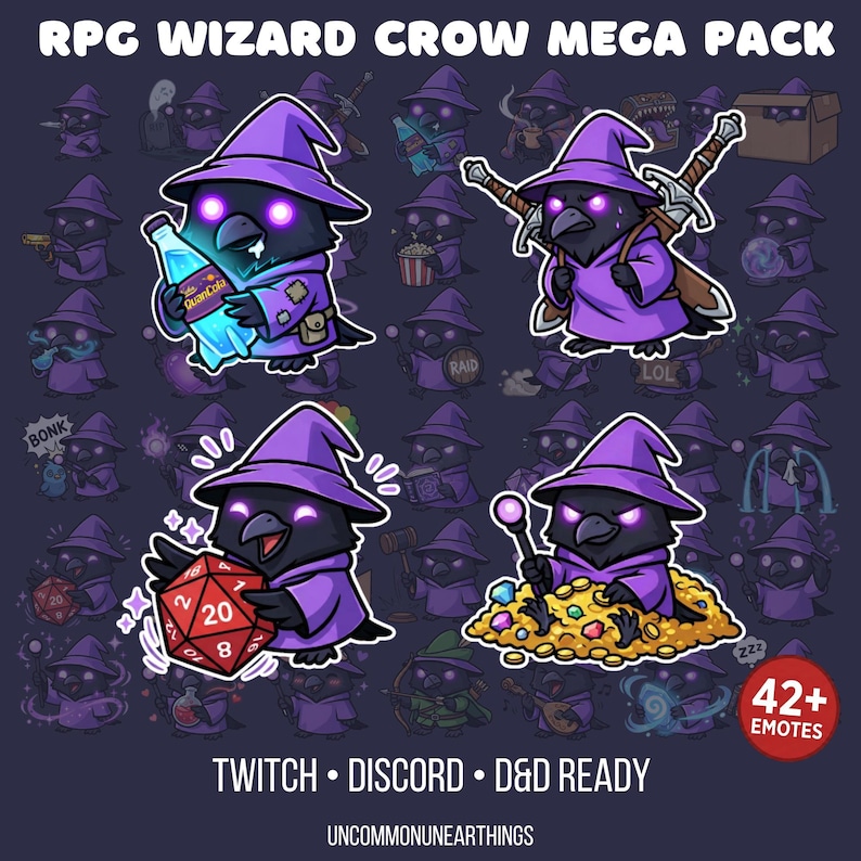 Wizard Crow Emotes Mega Pack | Funny RPG Bird Stickers | Twitch Discord ...