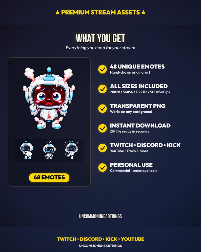 Kawaii Robot Emotes Pack | X48 Cute Bot Chibi for Twitch, Discord, Kick ...