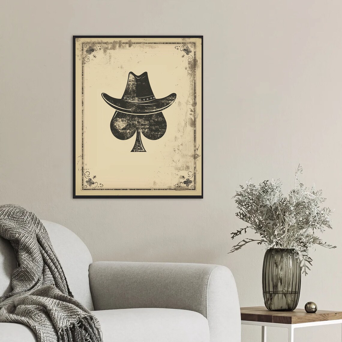 Vintage Cowboy Ace of Spades Western Style Wall Art Print, Minimalist ...