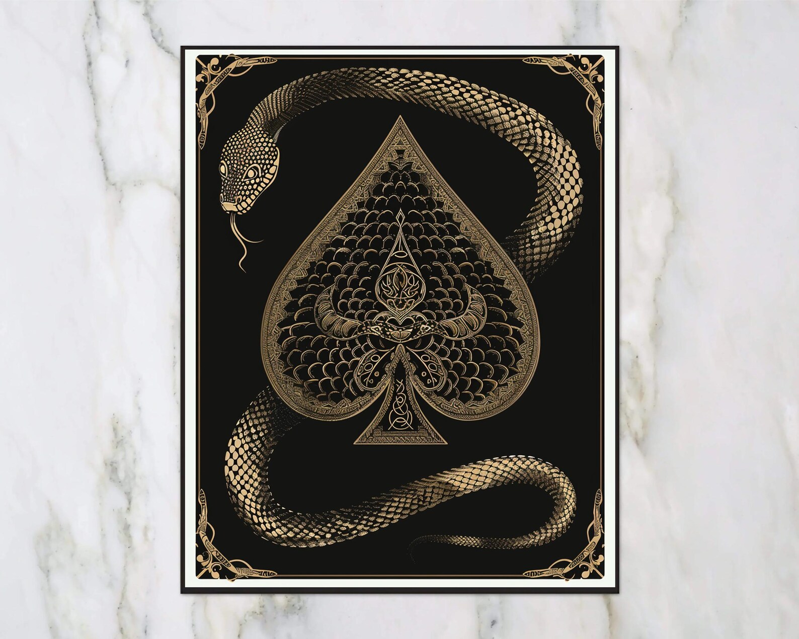 Golden Snake Ace of Spades Art Print Elegant Playing Card Design Poster ...