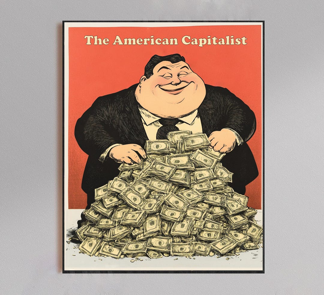 American Capitalist Art Print Satirical Illustration of Wealth and ...