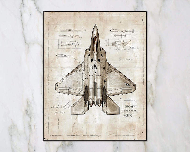 F22 Raptor Patent Blueprint Poster Detailed Aviation Design for ...