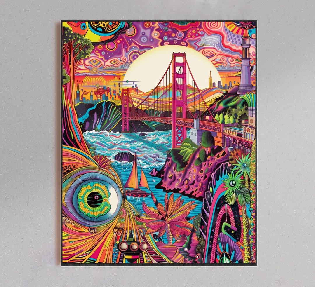 Psychedelic San Francisco Art Print Trippy Golden Gate Bridge Poster ...