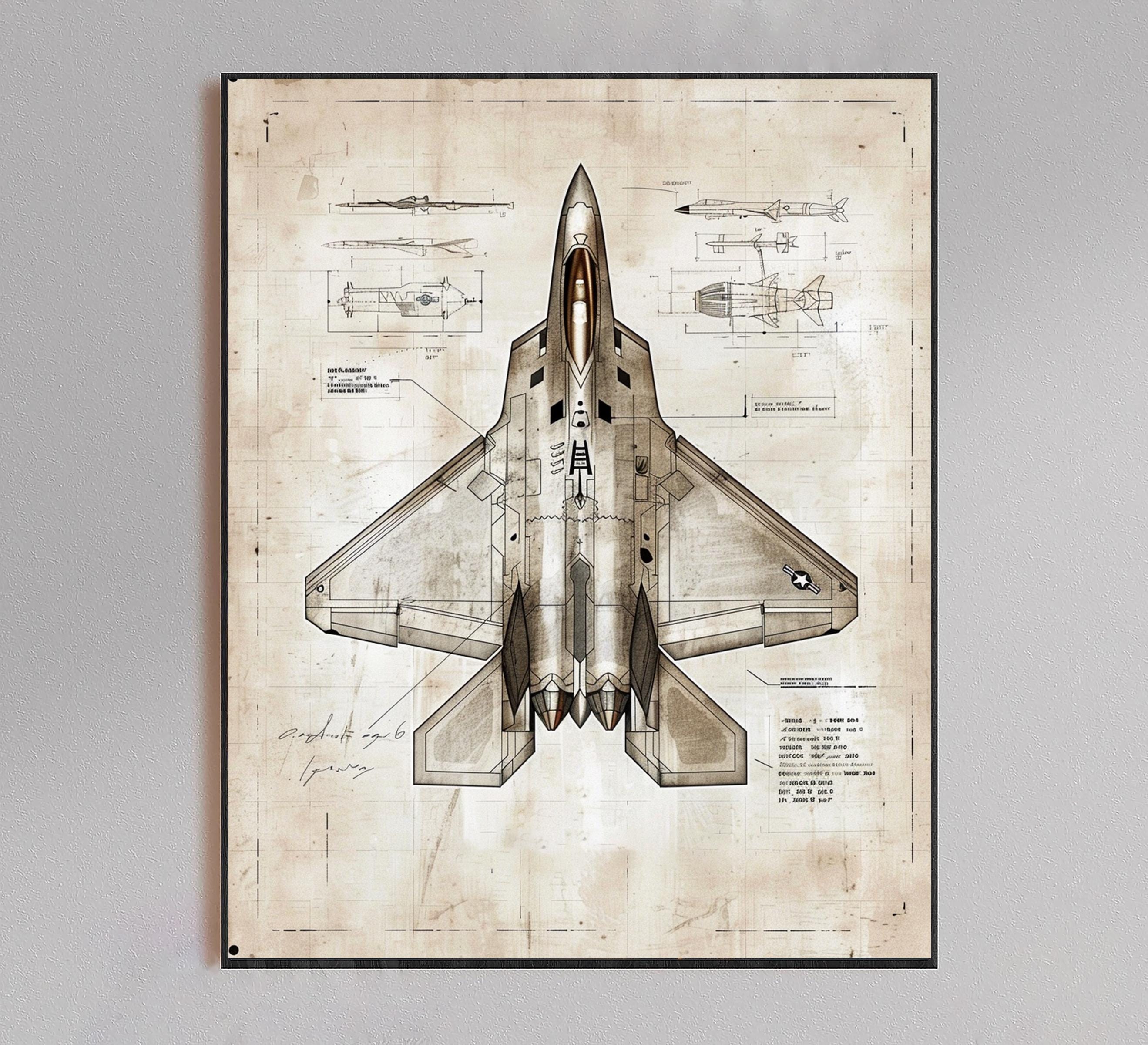 F22 Raptor Patent Blueprint Poster - Detailed Aviation Design for ...