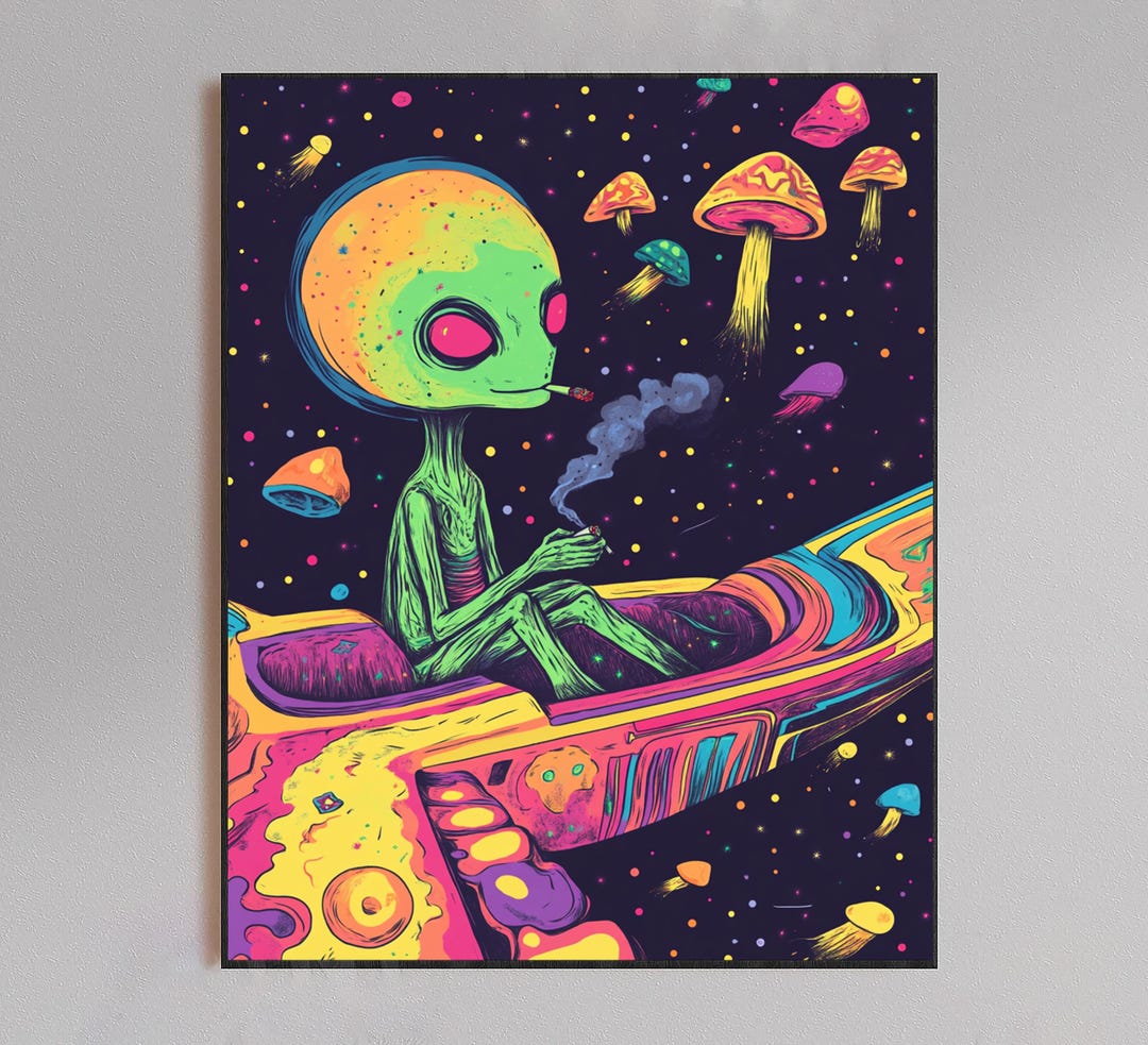 Psychedelic Alien Art Print, Retro Space Illustration, Trippy Cosmic ...