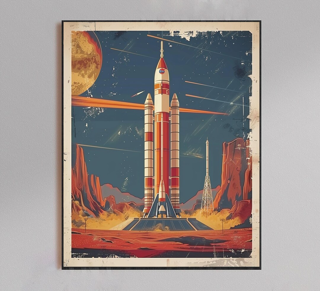 NASA Rocket Launch Art Print Retro Space Exploration Poster Vintage Sci ...