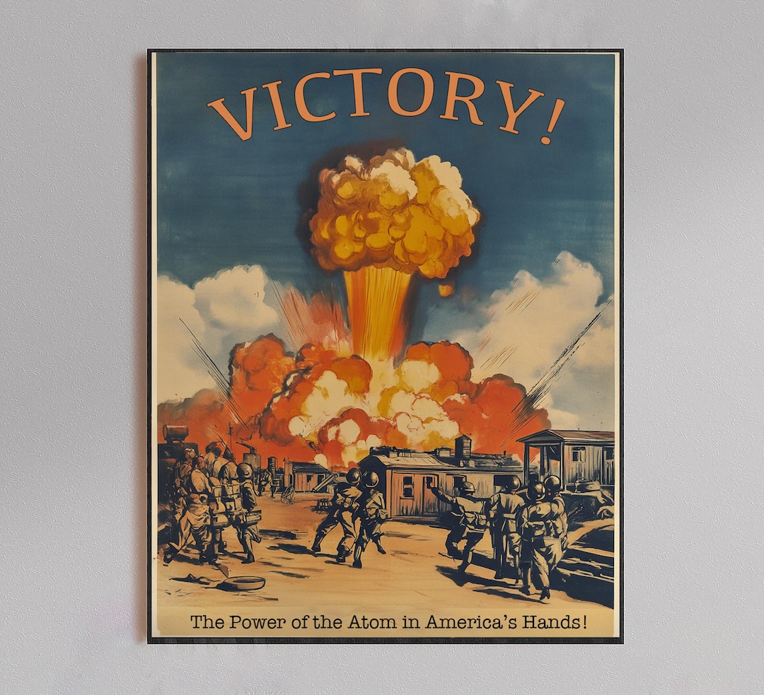 Victory Atom Bomb Poster Vintage Propaganda Art Celebrating American ...