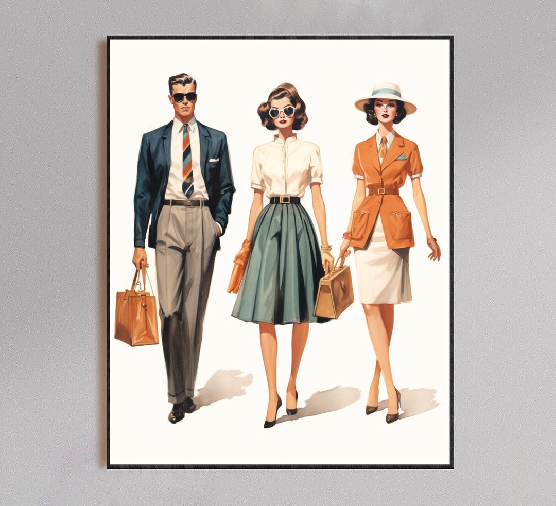Vintage Fashion Artwork Rollable Posters, Retro Wall Art, Mid-century ...