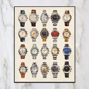 Vintage Watch Art Print, Classic Timepiece Wall Decor, Man Cave ...
