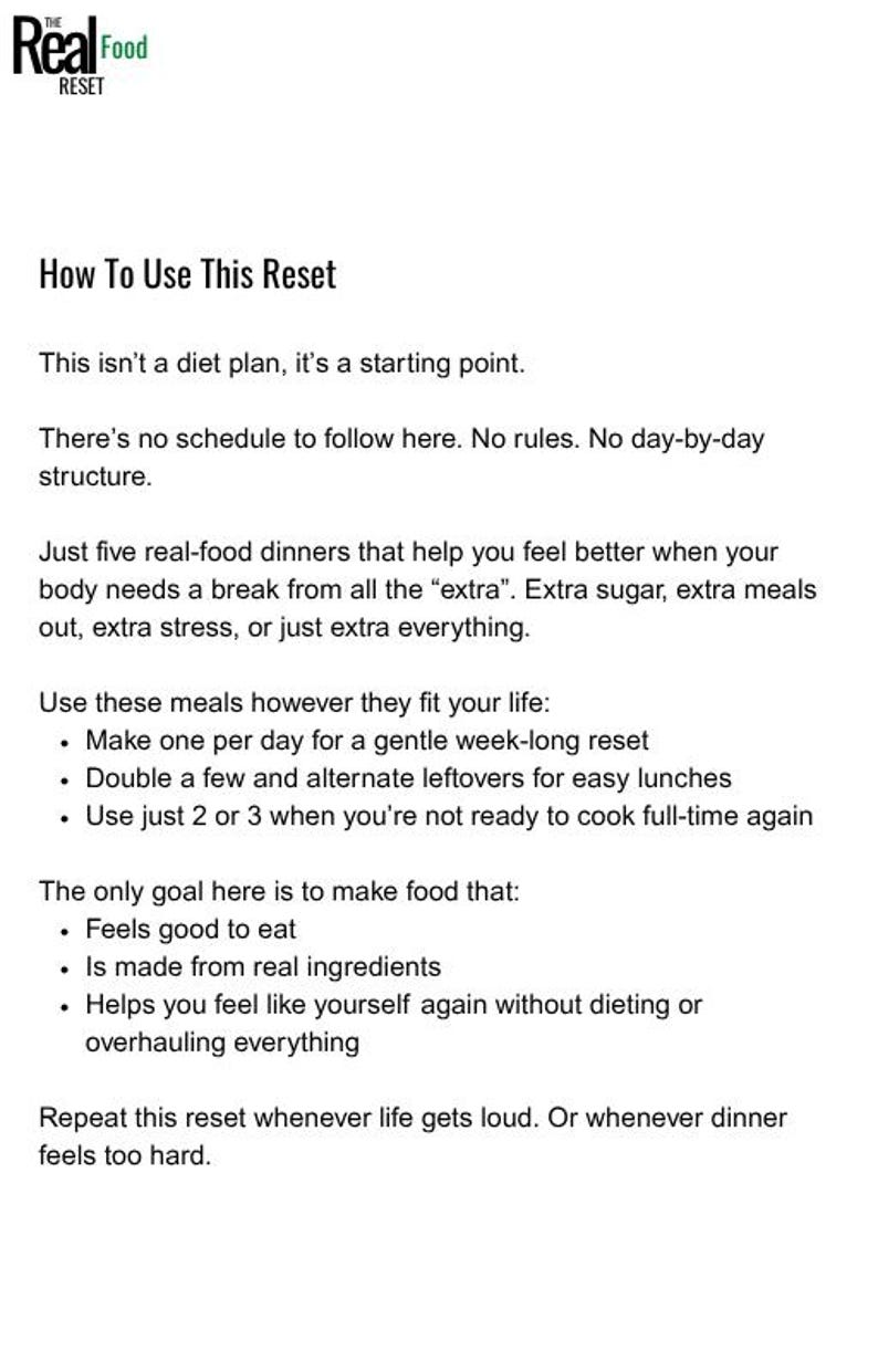The Real Food Reset | Real Food Reset Dinner Plan | 5-day Meal Plan PDF ...