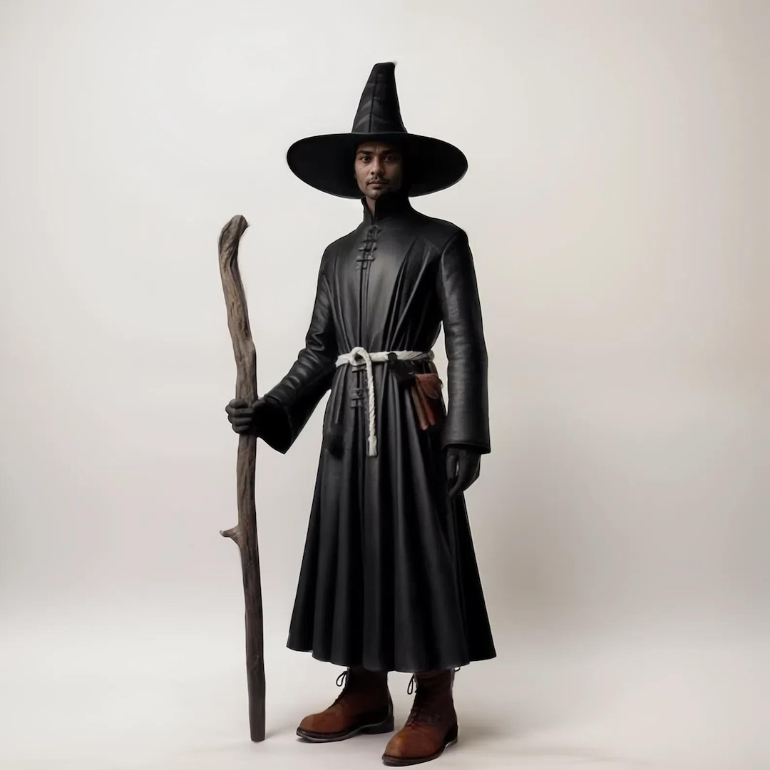 Authentic Cow Leather Wizard Cloak & Hat - Premium Cosplay Costume for ...