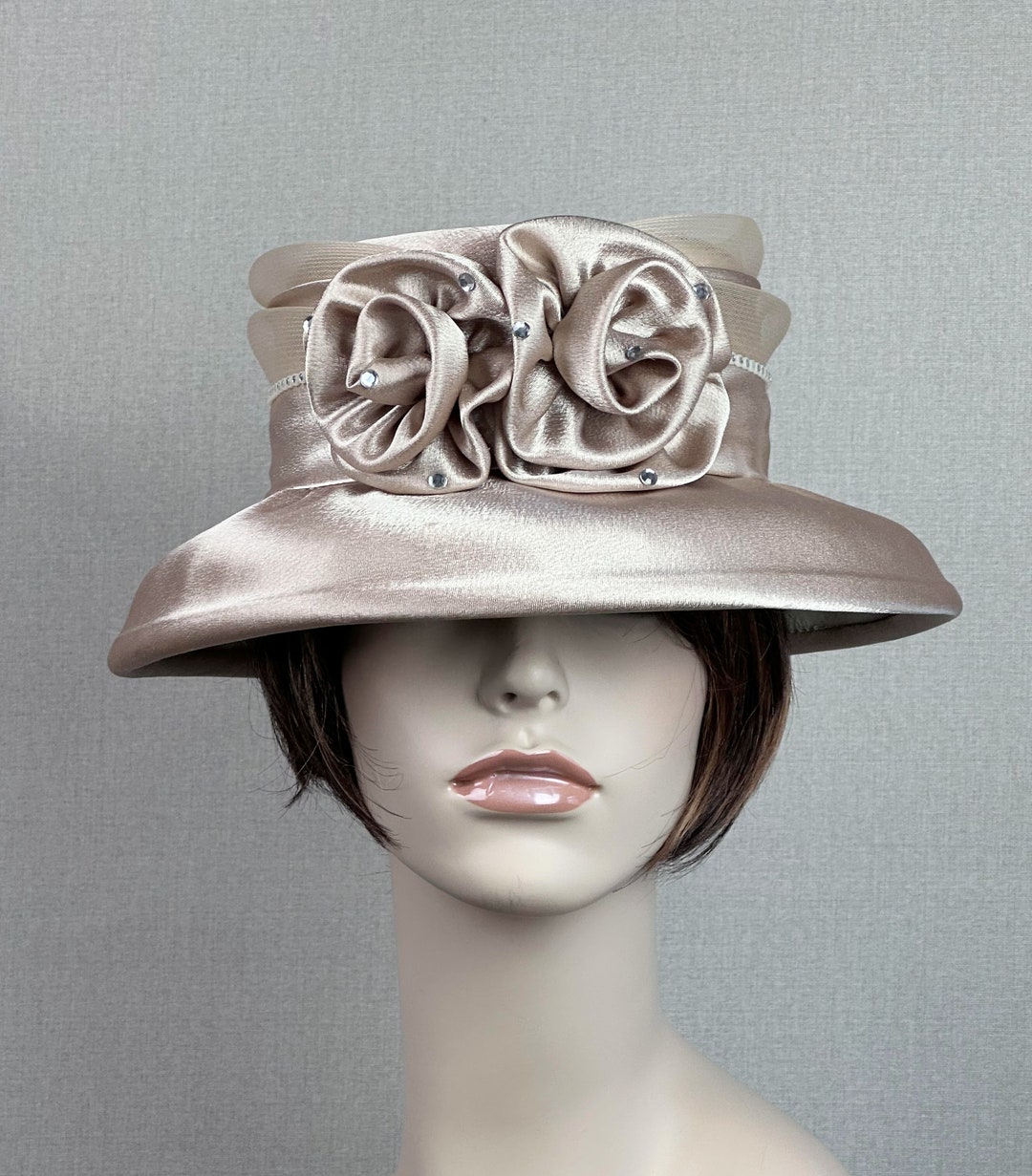 90s Taupe Mushroom Brim Church Hat by Essence Hats - Etsy