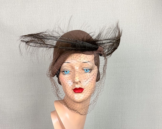 Vintage 1950s Novelty Red Black Velvet Leaf Floral Hat and Matching ...