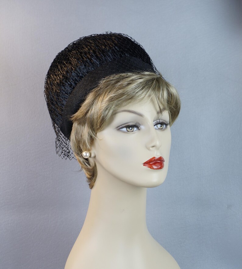 Vintage 60s Black Straw Bubble Crown Pillbox Hat - Etsy