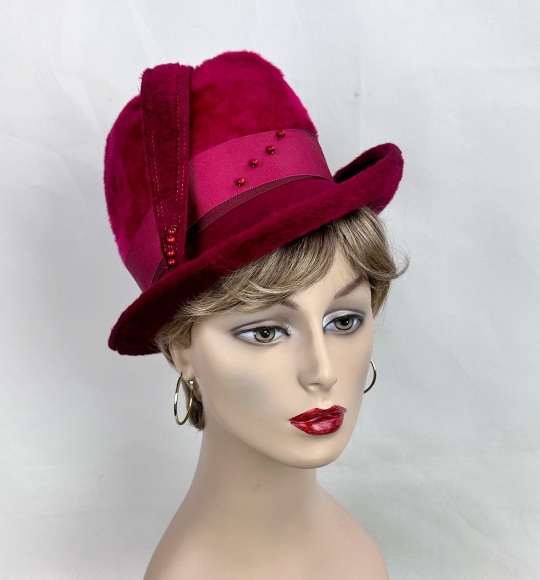Vintage 70s Ruby Red Faux Fur Fedora Hat by Bellini - Etsy