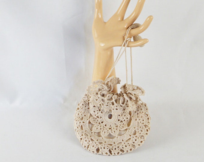 Vintage Ecru Hand Crochet Drawstring Reticule Handbag Purse - Etsy