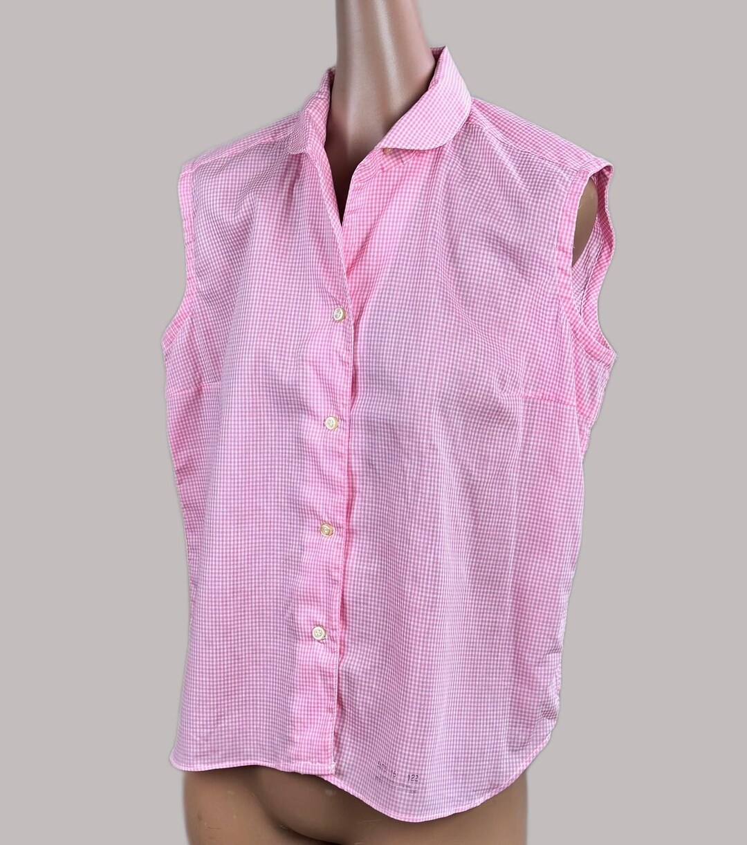 Vintage 60s Pink Check Cotton Sleeveless Blouse, Deadstock, Button ...