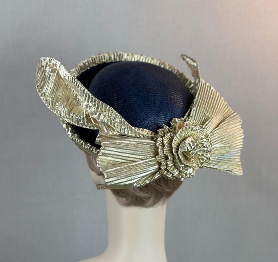 Avant Garde Gold and Blue Church Hat by Deborah, Sz 2… - Gem