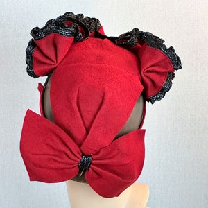 Vintage 1940s Dark Red Felt Ruffled Tilt Hat With Back Bow and ...