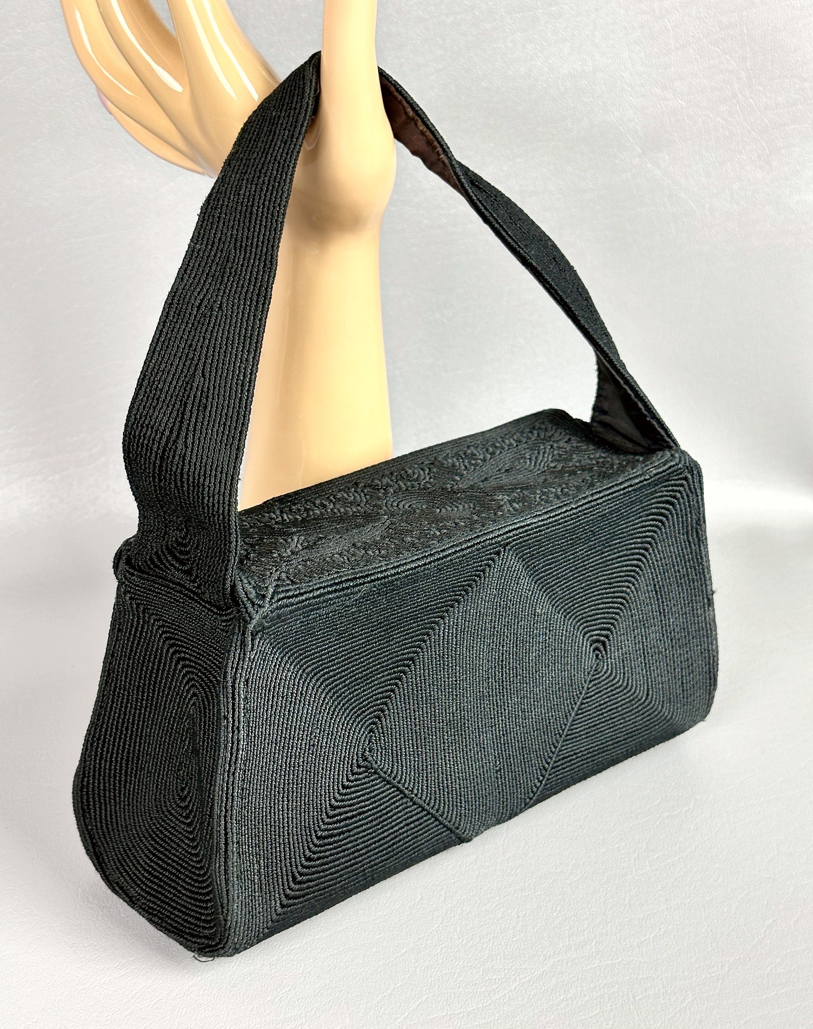Vintage 1950s Black Corde Box Style Handbag - Etsy