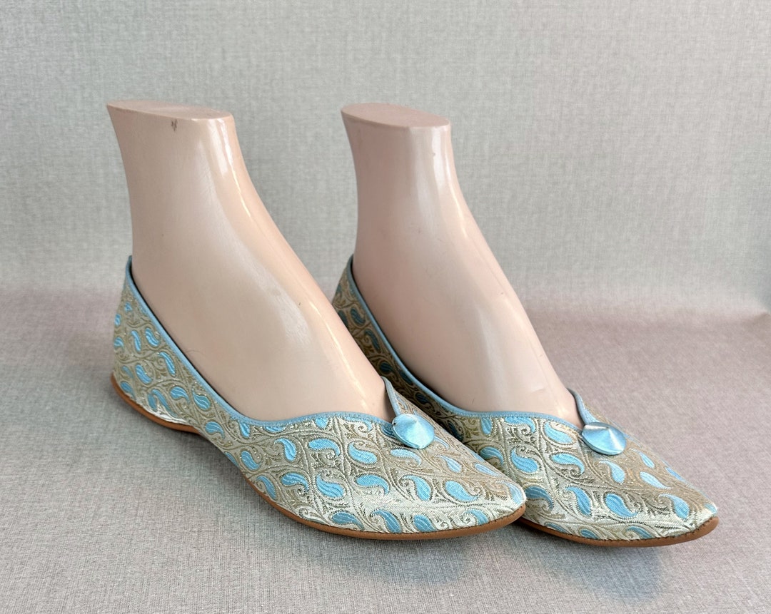 Vintage Daniel Green Blue and Gold Brocade Slippers, Size 7, Deadstock ...