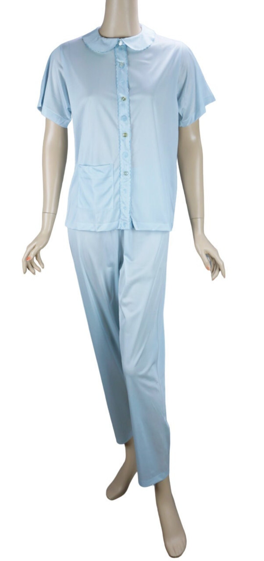 Vintage 80s Deadstock Pale Blue Nylon Pajamas With Embroidery, Size 34 ...