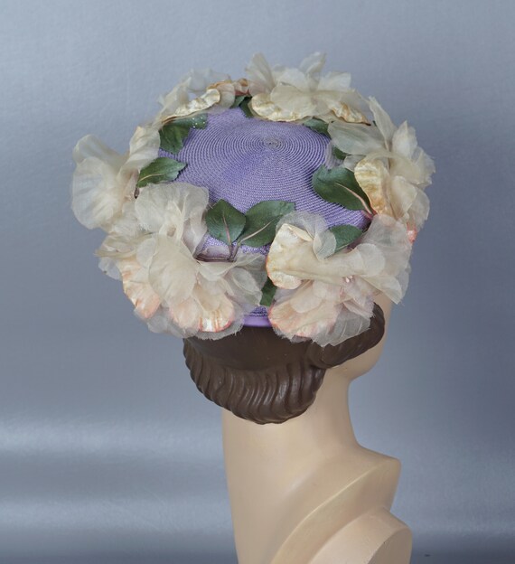Vintage 1950s Lilac Straw Shallow Crown Pillbox Hat w… - Gem