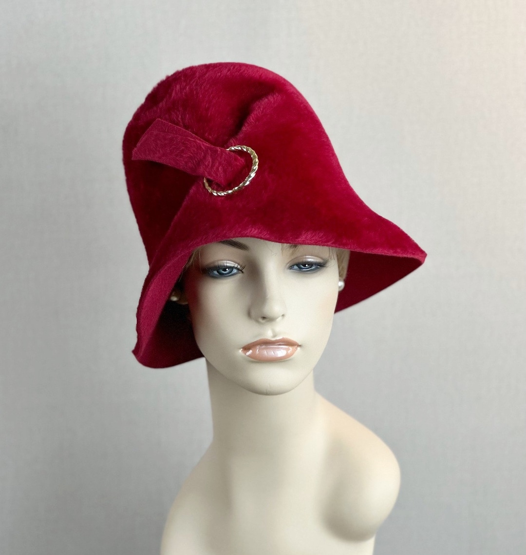 70s Ruby Red Faux Fur Bucket Style Hat by Sandra - Etsy