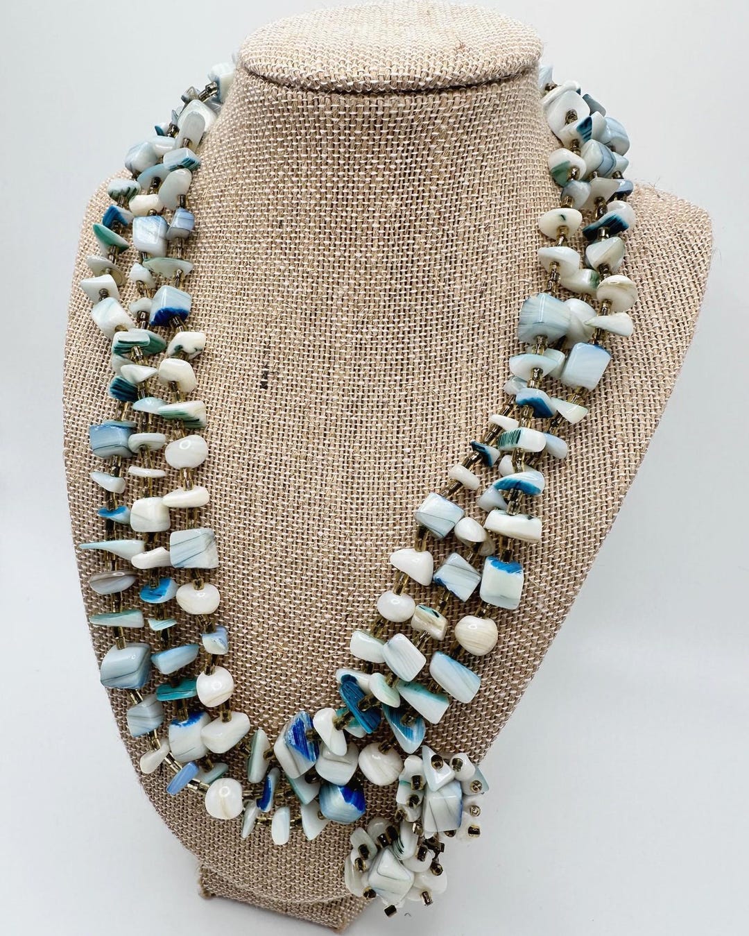 Vintage 50s Demi Parure Triple Strand Shell Necklace and Matching Clip ...