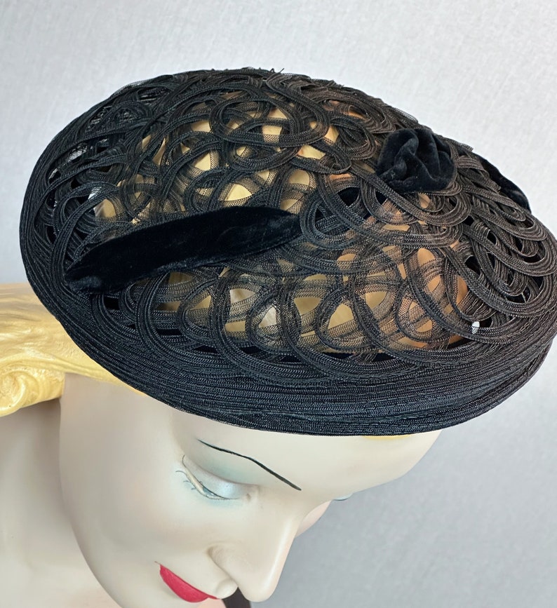 Vintage 1940s Black Crinoline and Velvet Asymmetrical Beret Hat - Etsy