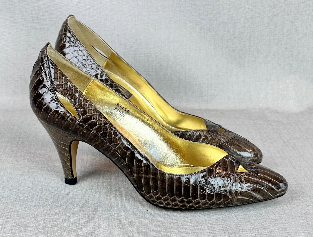 Vintage 80s J Renee Brown Snakeskin High Heels, Pumps, Size 7.5 M - Etsy