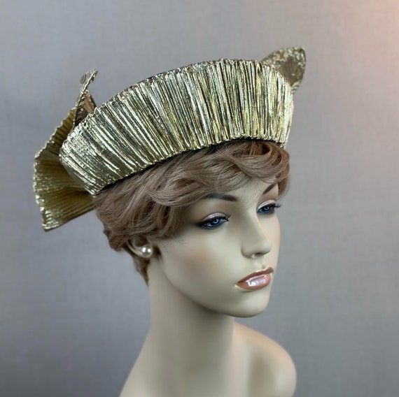Avant Garde Gold and Blue Church Hat by Deborah, Sz 2… - Gem