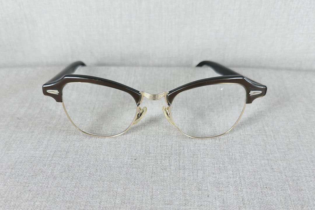 Vintage 50s Eyeglasses, Brown and Gold Frames, Bauch & Lomb Lined ...