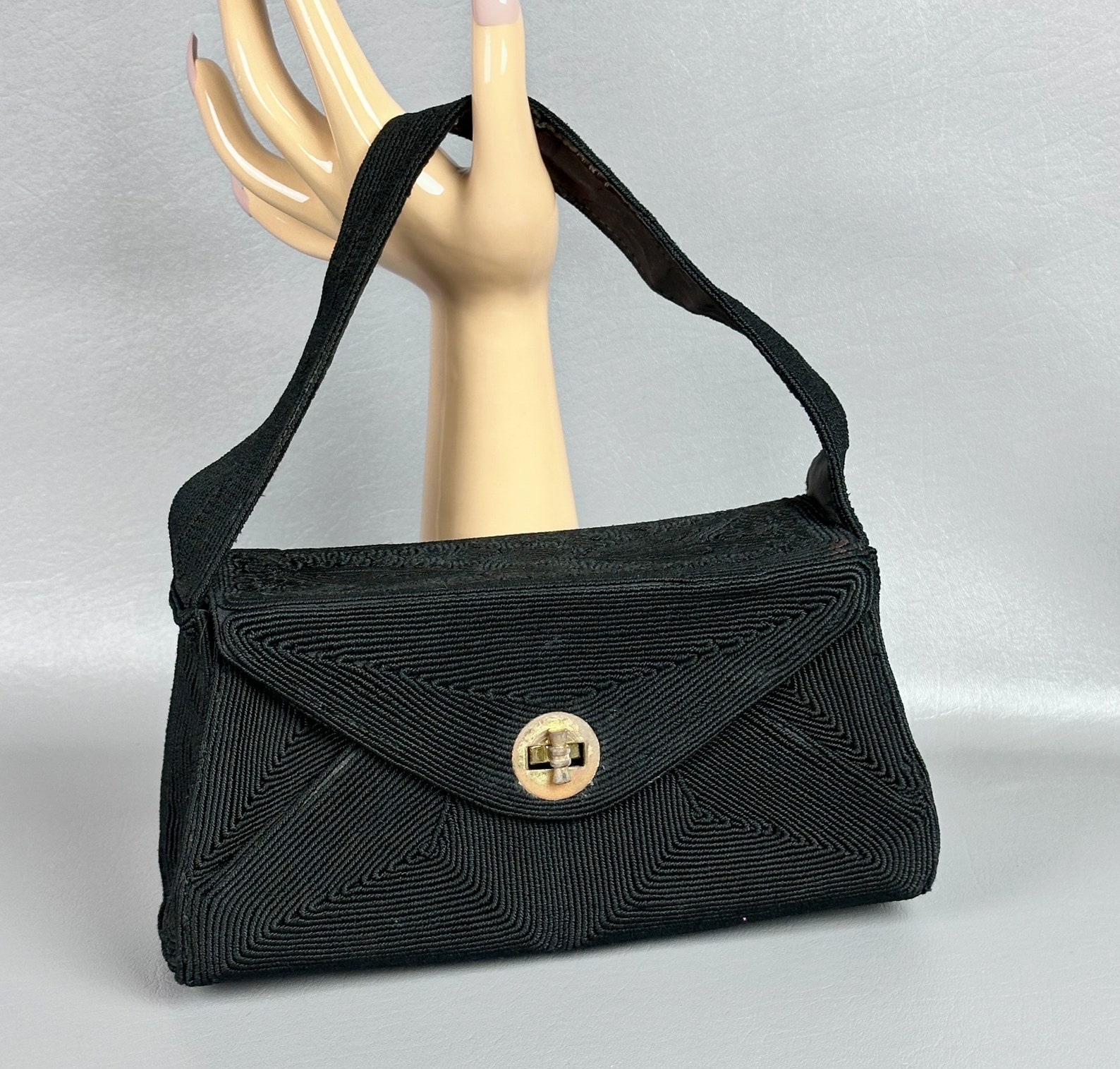Vintage 1950s Black Corde Box Style Handbag - Etsy