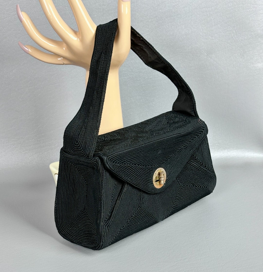 Vintage 1950s Black Corde Box Style Handbag - Etsy