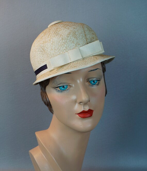 Vintage 60s Beige Straw MOD Hat, Cap, Patty Duke Teen… - Gem