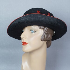 80s Black and Red Straw Fedora Hat by Adolfo II, Sz 21 - Etsy