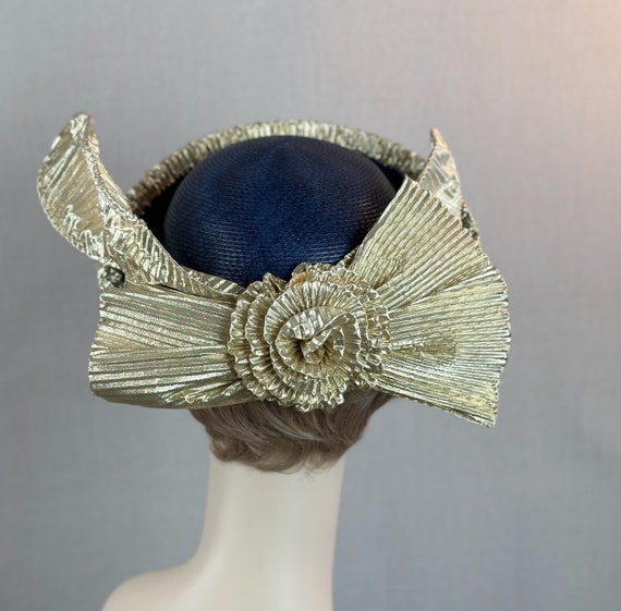 Avant Garde Gold and Blue Church Hat by Deborah, Sz 2… - Gem