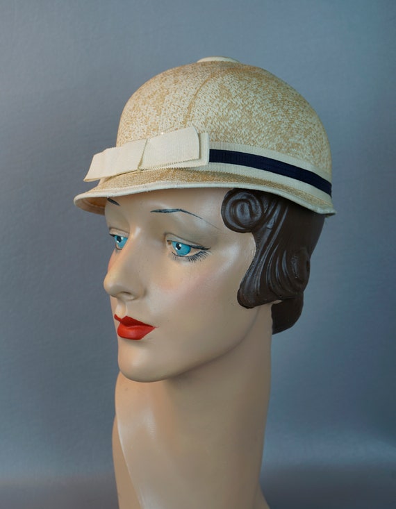 Vintage 60s Beige Straw MOD Hat, Cap, Patty Duke Teen… - Gem