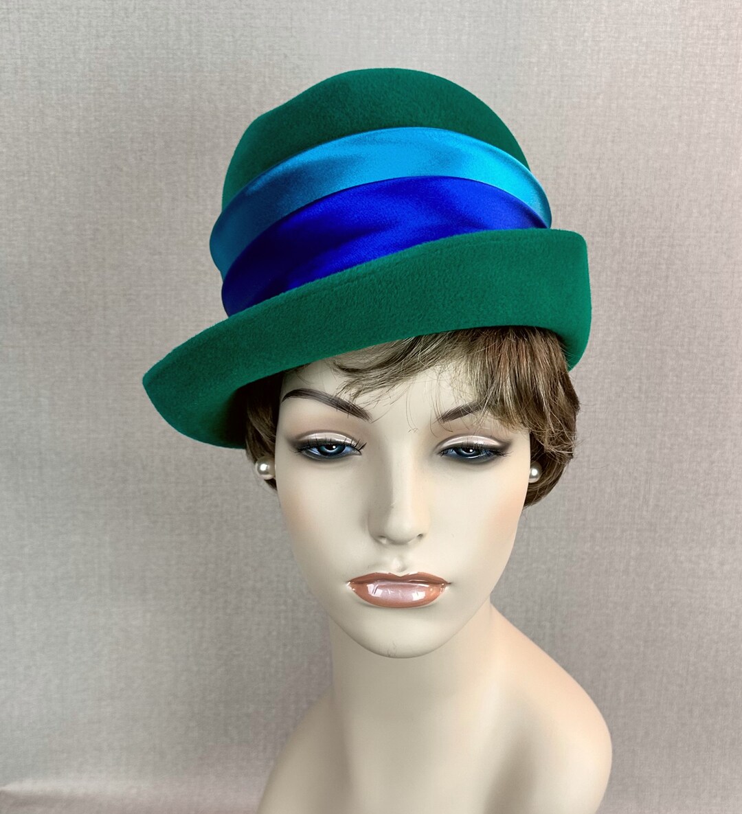 Vintage 60s Kelly Green Deep Crown Breton Hat by Kurt - Etsy