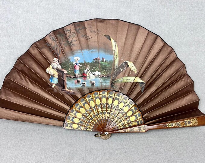 Vintage Large Handpainted Fan - Etsy