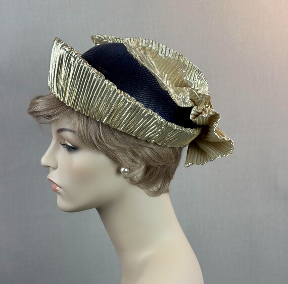 Avant Garde Gold and Blue Church Hat by Deborah, Sz 2… - Gem