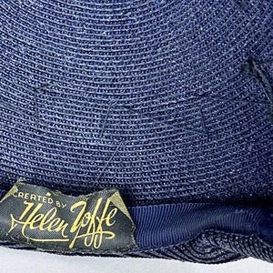 Vintage 50s Navy Blue Straw Hat With Braid Designs by Helen Yoffe - Etsy