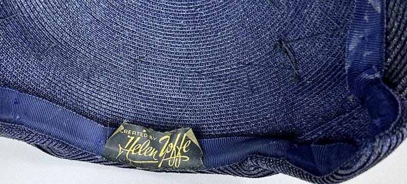 Vintage 50s Navy Blue Straw Hat With Braid Designs by Helen Yoffe - Etsy