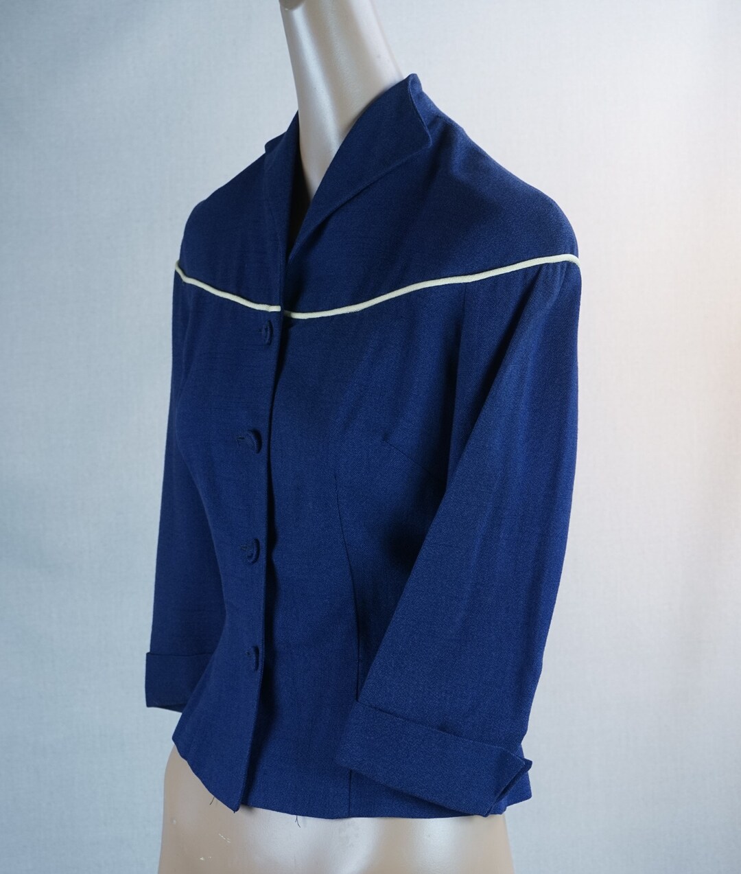 Vintage 50s Blue Linen Jacket, Elbow Length Sleeves by Jo Collins - Etsy