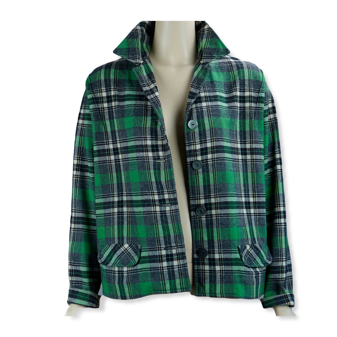 Vintage 60s Green Plaid 49er Style Wool Jacket by Bobbi Brooks, B40 - Etsy
