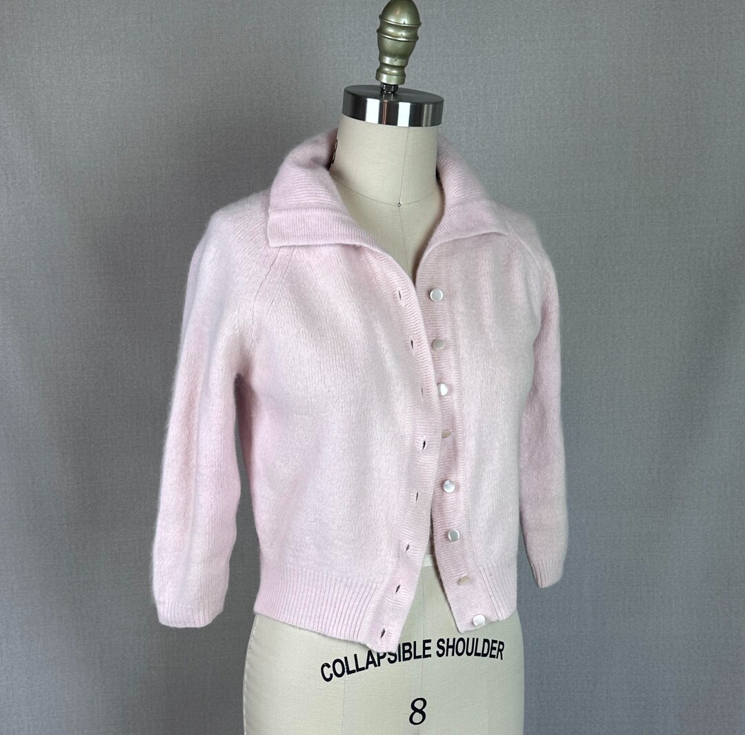 50s Pale Pink Angora Wool Cardigan by Peter Freund, Sz S - Etsy