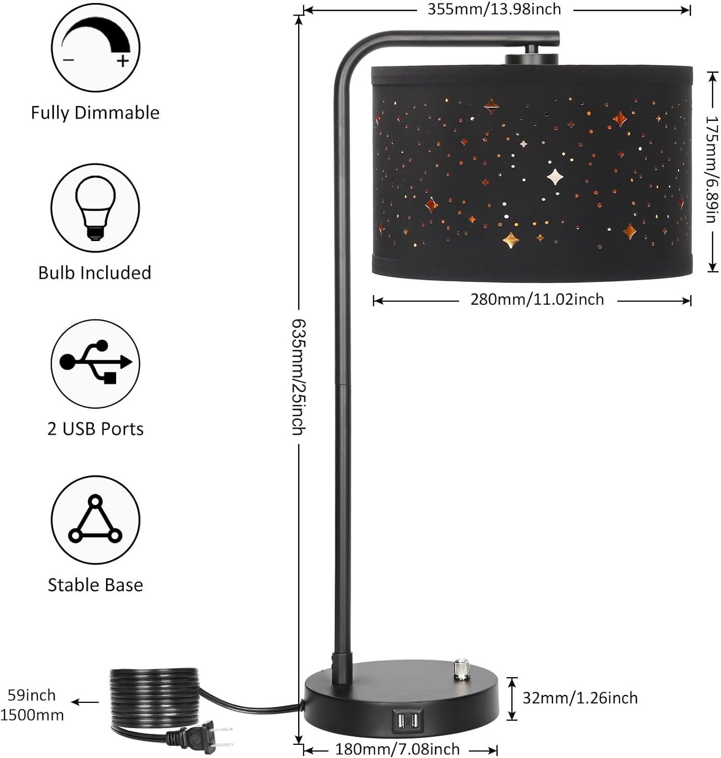 Small Stars Table Lamp, Black Table Lamp, Star Bedside Lamp, Vintage ...