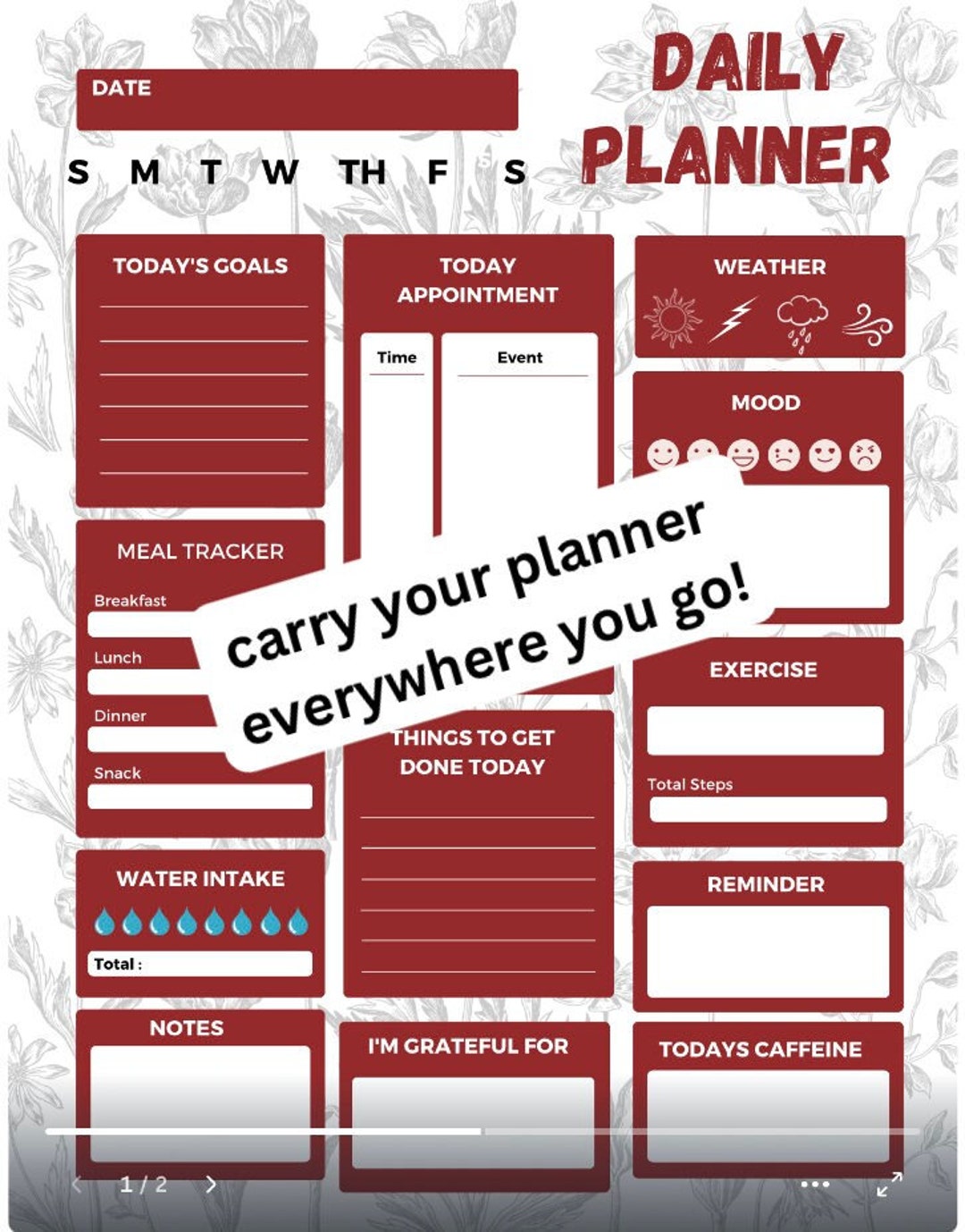 Red Digital Daily Planner Template, All in One! - Etsy