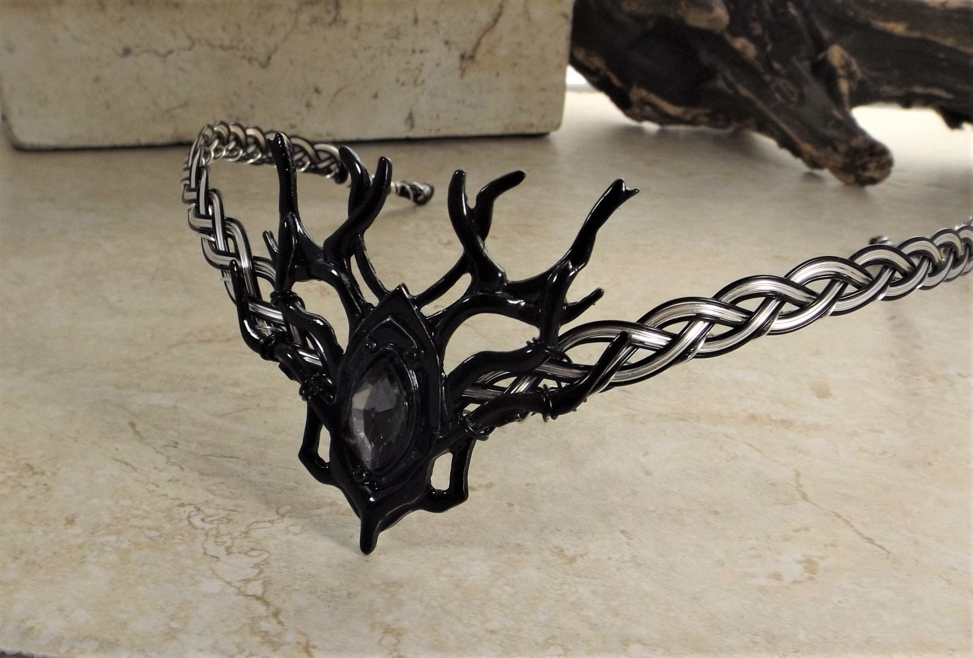 Celtic Black Woodland Circlet Crown Elven Wedding Headpiece | Etsy